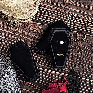 Velvet Coffin Ring Box Case Holder for Gothic Wedding Ceremony,Gothic Jewelry Organizer Decorations (Black)