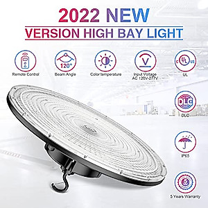 200W UFO LED High Bay Light 800W MH/HPS Equivalent 30,000lm 5000K Dimmable High Bay LED Shop Light (Dimmer Remote Controller Included) UL DLC Approved Warehouse Lights 5' Cable AC 100-277V
