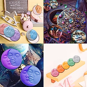 Newmemo Sun & Moon Silicone Soap Molds Crescent Moon Face Silicone Soap Mold Craft Art Molds for Homemade Lotion Bar, Bath Bombs Polymer Clay DIY Candle Resin Making Wax Candy Chocolate (1)