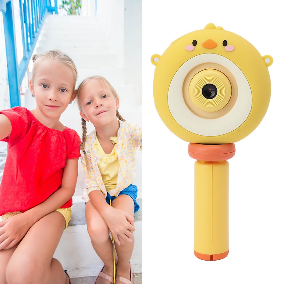 Fdit Kids Camera Abs Silicone Girls Artificial Swag Kids Video Camera with Stand for 3‑12 Years Old (Yellow)