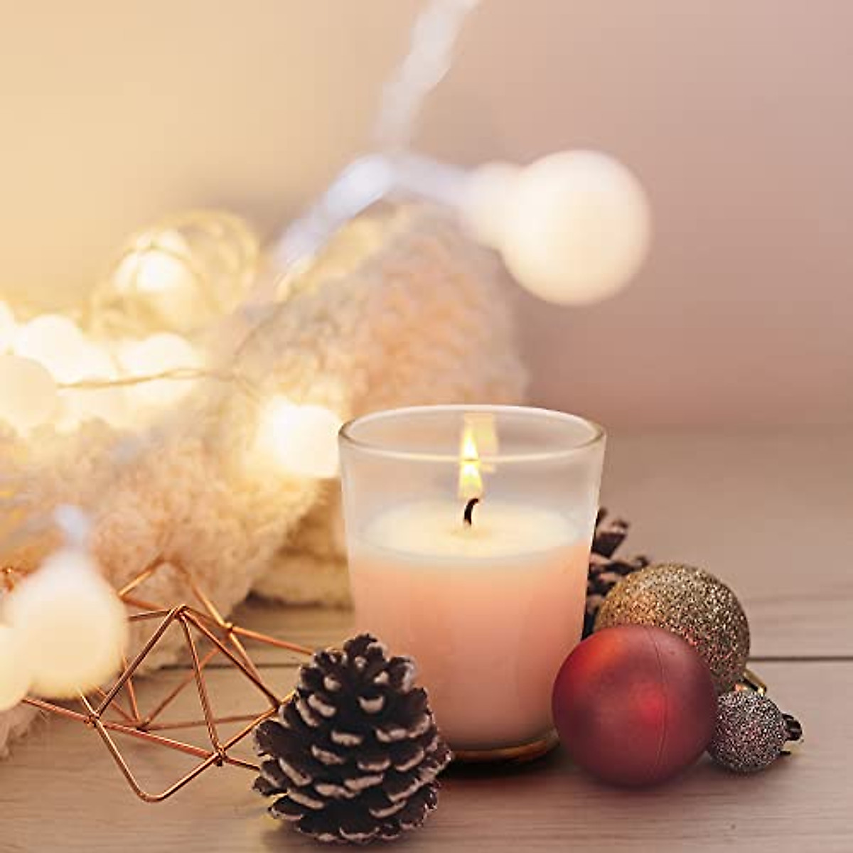 Set of 12 White Votive Candles, Clear Glass Filled Unscented Soy Wax Candle for Home Décor Weddings Spa Holidays Party and DIY