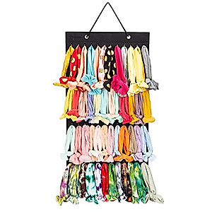 PACMAXI Hanging Headbands Holder for Baby Girls for 48 headband, Bows Headbands Organizer for Baby Girls, Baby Bow Holder Organizer, Baby Headbands Holder Organizer for Door, Closet, Wall (Black)