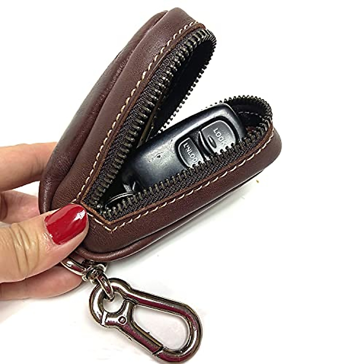 RARESTAN leather key holder,leather key case, genuine leather key pouch for keychain,leather car smart key pouch (Coffee)