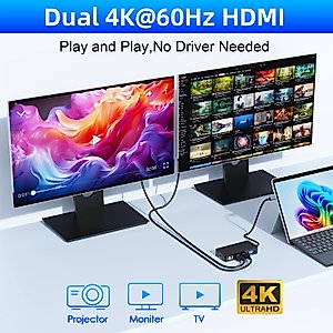 12 in 1 Surface Dock USB C with 100W Power Supply - 2 Year Warranty - Surface Pro Docking Station with Dual 4K HDMI+VGA for Surface Pro 11/10/9/8/X/7+/7,Surface Laptop, Surface Go