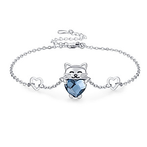 JUSTKIDSTOY Cat Bracelet 925 Sterling Silver Cute Animal Kitten Charm Bracelet Cat Jewelry Gifts for Women Cat Lovers Birthday Christmas