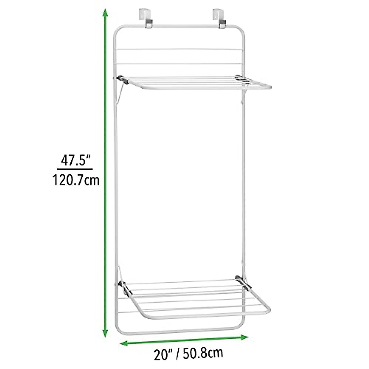 mDesign Steel Collapsible Over The Door, Hanging Laundry Dry Rack Clothes Organizer, 2 Tiers - for Indoor Air-Drying Clothing, Towels, Lingerie, Hosiery, Delicates - Folds Compact - White/Gray