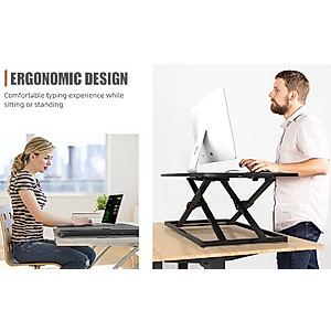 JOY worker Standing Desk Converter, 31 Inch Compact Height Adjustable Stand up Desk Riser, Ultra Low Profile Sit to Stand Desk for Laptop Riser Workstation, Black