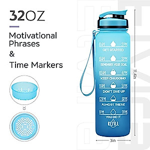 Elvira 32oz Large Water Bottle with Motivational Time Marker & Removable Strainer,Fast Flow BPA Free Non-Toxic for Fitness, Gym and Outdoor Sports-Black