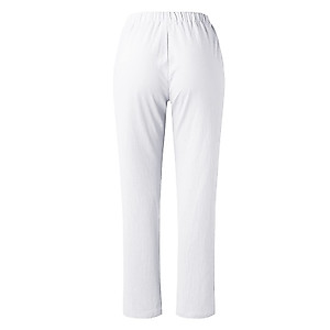 MEKOUIYE Clearance Women's Linen Boho Harem Pants Summer Wide Leg Loose Capris Pants Beach Yoga Trousers Pockets Pluse Size A-White