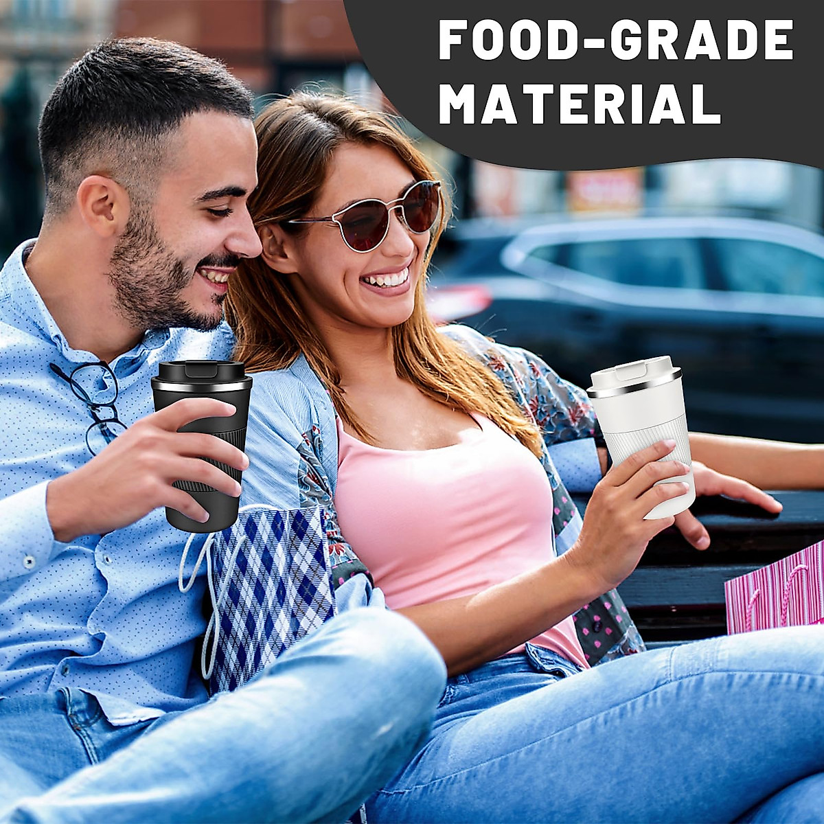 Insulated Coffee Tumblers with Flip Lid 12oz / 17oz, Stainless Steel Travel Coffee Mug Leak Proof, Vacuum Insulated Coffee Mug Thermos Cup, Keeps Cold and Hot for Coffee Tea