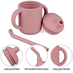 Mintlyfe Baby Trainer Cup, Silicone Training Cup with Handles Lid and Straw, BPA-Free, Unbreakable, Spill Proof and Non-Slip Handles Sippy Cup for Toddlers, 4 oz, Pack of 2, (Mauve & Blush)