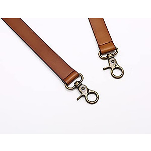 PAHVRION Mens Suspenders X Back Design Leather Suspenders Adjustable Brown Braces Groomsmen Gift for Wedding