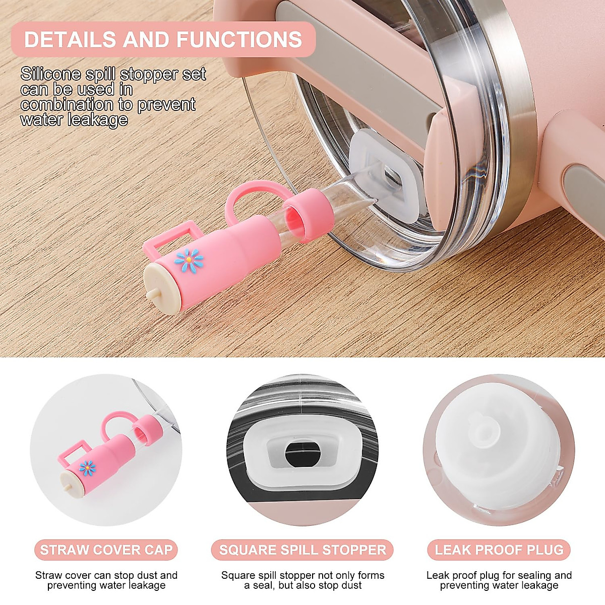 Upgraded Stanley Spill Stopper Set for Stanley Quencher H2.0 FlowState 30oz/40oz, Stanley Cup Accessories, Including 2 Straw Cover Cap, 2 Square Spill Stopper and 2 Round Leak Stopper (H2.0-6PCS)