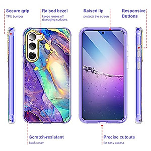 Rancase for Galaxy S23 5G Case,[2 Tempered Glass Screen Protector + 2 Camera Lens Protector ] Marble Pattern Slim Shockproof Protective Soft Women Girls Cover for Samsung Galaxy S23,Purple