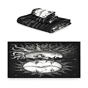Flradish Sun and Moon Towels 3 Pack Bath Towels for Bathroom Set Soft Cotton Highly Absorbent Lightweight & Quickdry Towel Set 1 Bath Towel,1 Hand Towel,1 Washclothe