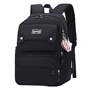 JiaYou Teen Girls Casual Backpack High Middle School Daypack Women Daily Travel Laptop Bag (1# Black, 26 Liters)