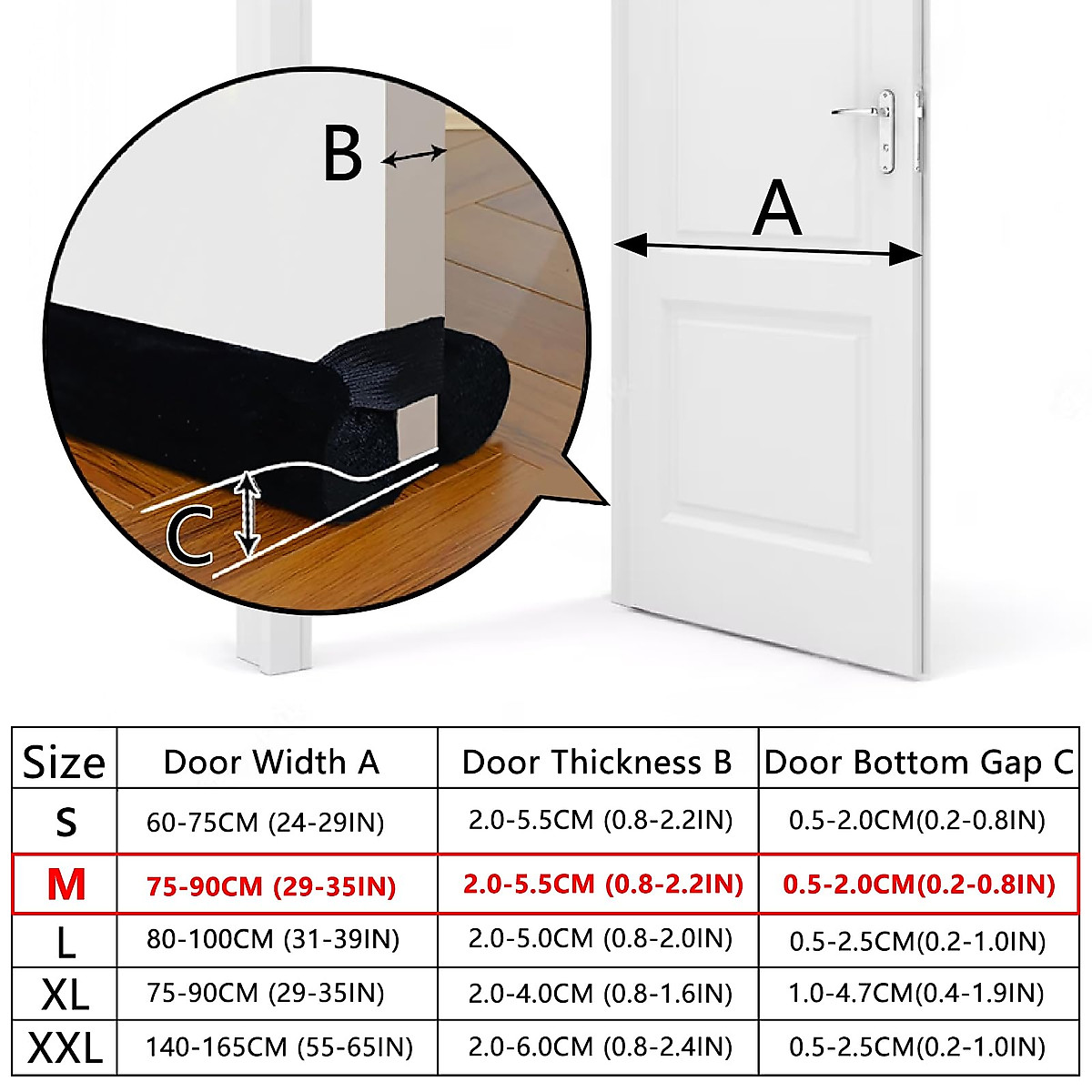 BKSAI Door Draft Stopper for Doors 29-35" No Adhesive Draft Stopper for Bottom of Door Draught Excluder Under Door Wind Blocker Reduce Noise Draught Excluder Sweep Sound Proof(Black)