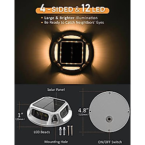 JACKYLED Solar Dock Lights Outdoor, 12-Pack Solar Driveway Lights Bright 12 LED Solar Powered Dock Lights, IP68 Waterproof Driveway Marker for Sidewalk Steps Stairs Garden Patio (3000K Warm White)