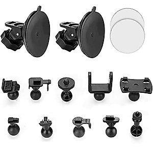 QveeQ Dash Cam Suction Cup Mount Compatible with Crosstour, APEMAN, YI 2.7", Z-Edge Z3 3" and Most Other Dash Cam with 16 Different Points, 3 x Glue Double Sided Adhesive Tapes, 3 Wipes(Dry and Wet)
