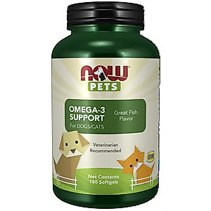 NOW Foods Pet Health, Omega 3 Supplement, Formulated for Cats & Dogs, NASC Certified, 180 Softgels