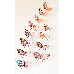 Elevation Art Photo Collage Kit for Wall Aesthetic, 55 Photos and 12 3D Butterfly Stickers. Peaceful Pink and Blue Room Decor for Teen Girl Room Decor and Dorm Rooms.