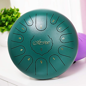 AETOO Steel drum tongue 12 inchs 13 notes C major Percussion instrument Carry bag (Green, 12 inch)