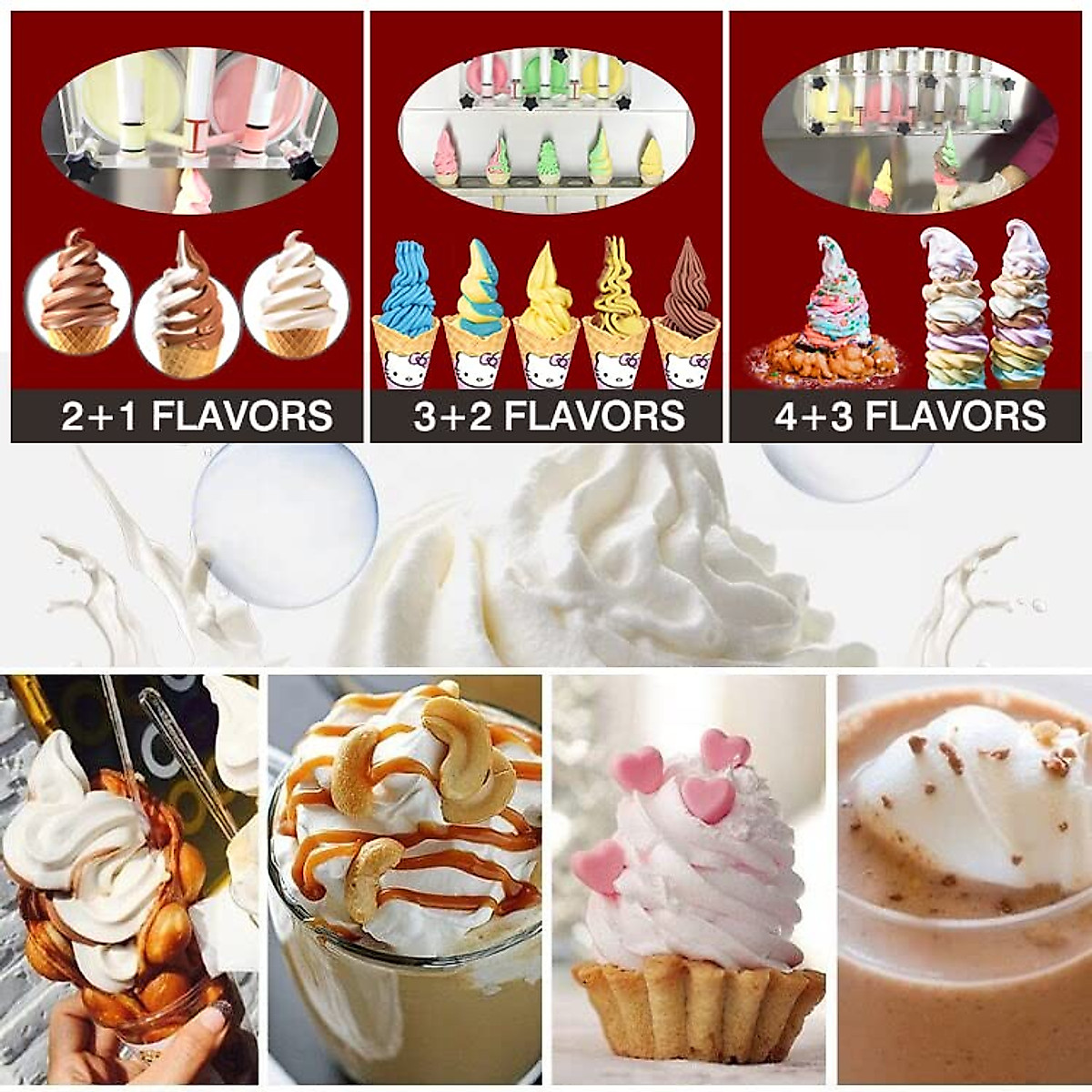 Kolice Commercial ETL 3 flavors soft ice cream machine,yogurt soft serve ice cream machine,ice cream machine-2+1 mixed flavors, full transparent dispenser,upper tanks refrigerated