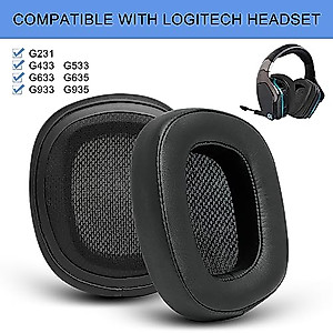 Replacement Ear Pads for G933, Ear Cushions Compatible with Logitech G231, G433,G432, G533, G633, G635, G933, G935 Headphones, Premium Protein Leather Softer Memory Foam (Leather)