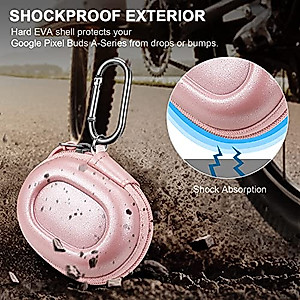 Fintie Carrying Case for Google Pixel Buds Pro 2 / Pro/A-Series/Buds 2 - Protective Hard EVA Shockproof Storage Portable Travel Cover Bag with Carabiner, Rose Gold