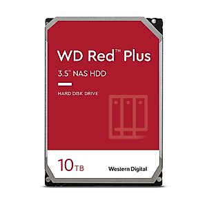 Western Digital 10TB WD Red Plus NAS Internal Hard Drive HDD - 7200 RPM, SATA 6 Gb/s, CMR, 256 MB Cache, 3.5" - WD101EFBX
