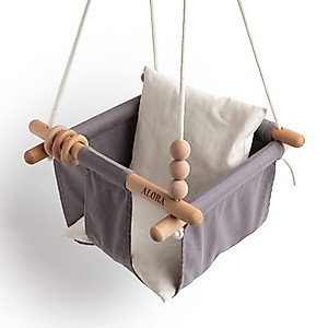 Alora Baby Swing Seat - Hanging Swing Seat with 5-Point Harness Safety Belt, for Baby, Toddler, Tree Swing, Playground, Indoor & Temporary Outdoor Swing, - Two Toned (Grey & White)