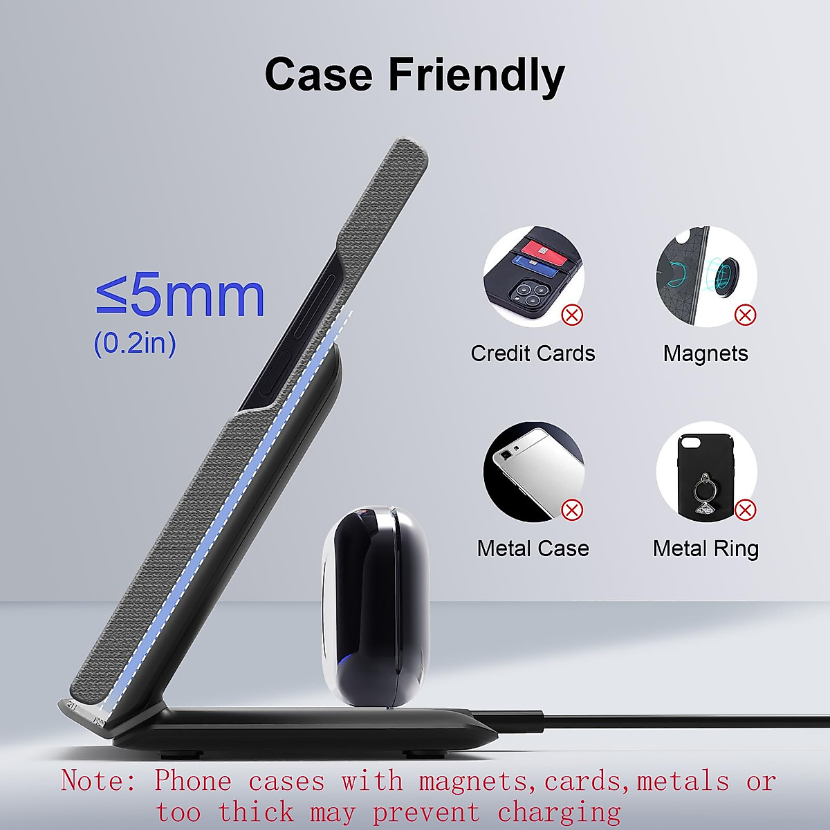 Geyo for Samsung Galaxy Z-Fold Wireless Charger: 2 in 1 Fast Wireless Charging Station for Samsung Galaxy Z Fold 5/4/3, 3-Coils Charging Stand for Galaxy Buds 2/2 Pro/Live, Black(PD Adapter Included)