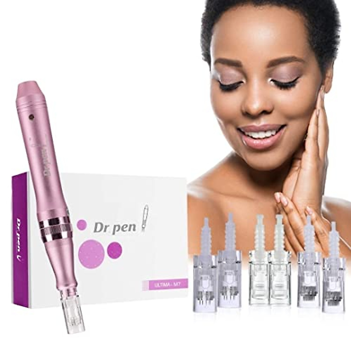 Dr. Pen Ultima M7 Professional Kit - Authentic Multi-function Wireless Derma Beauty Pen - Trusty Skin Care Tool Kit - 12pins (0.25mm) х2 + 36pins (0.25mm) х2 + Round Nano (0.25mm) x2 Cartridges