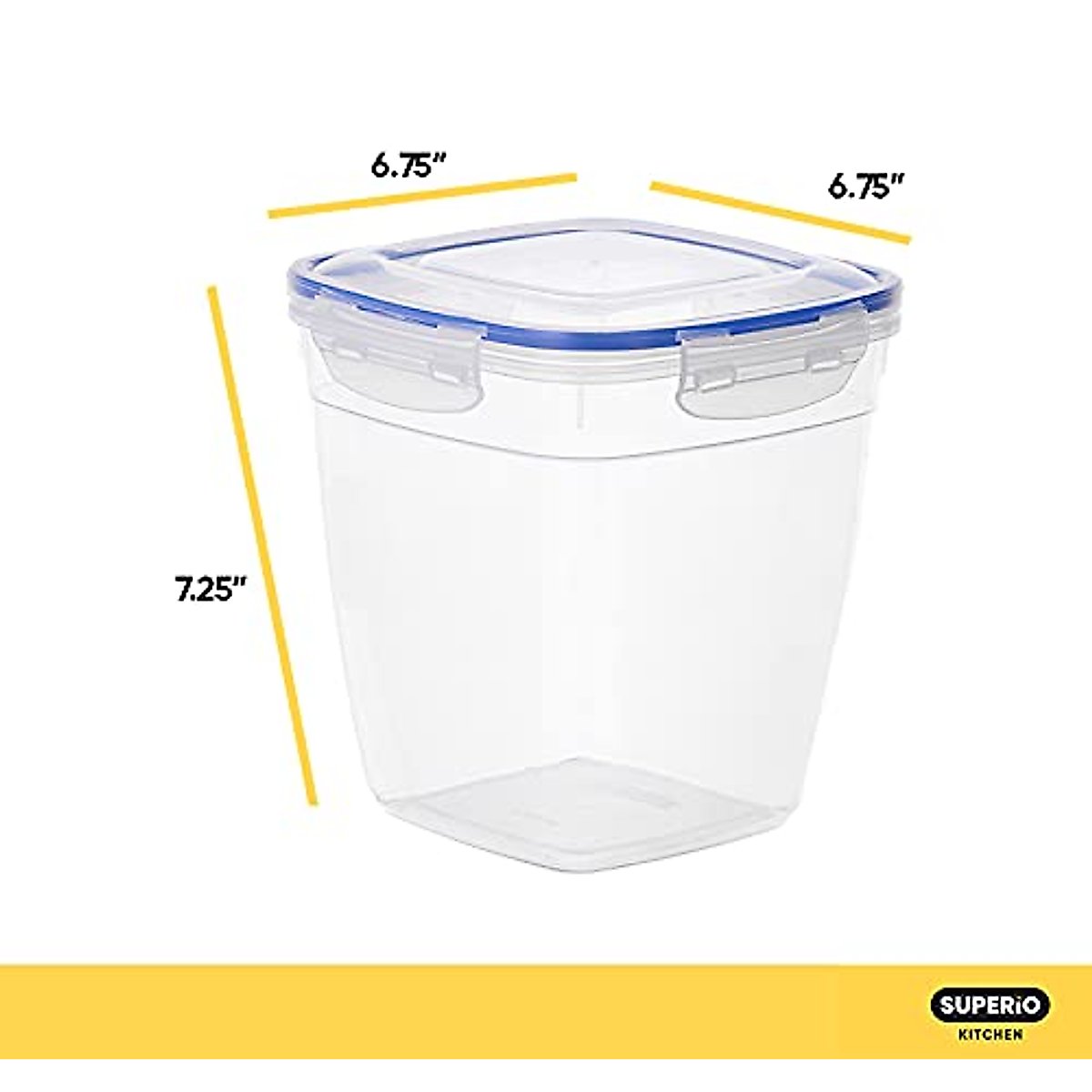 Superio Square Deep Sealed Container For Food, 3.5 Qt Plastic Container With Lid Keeps Food Fresh- For Pantry, Fridge- Microwave and Freezer Safe (1, 3.5 Quart)
