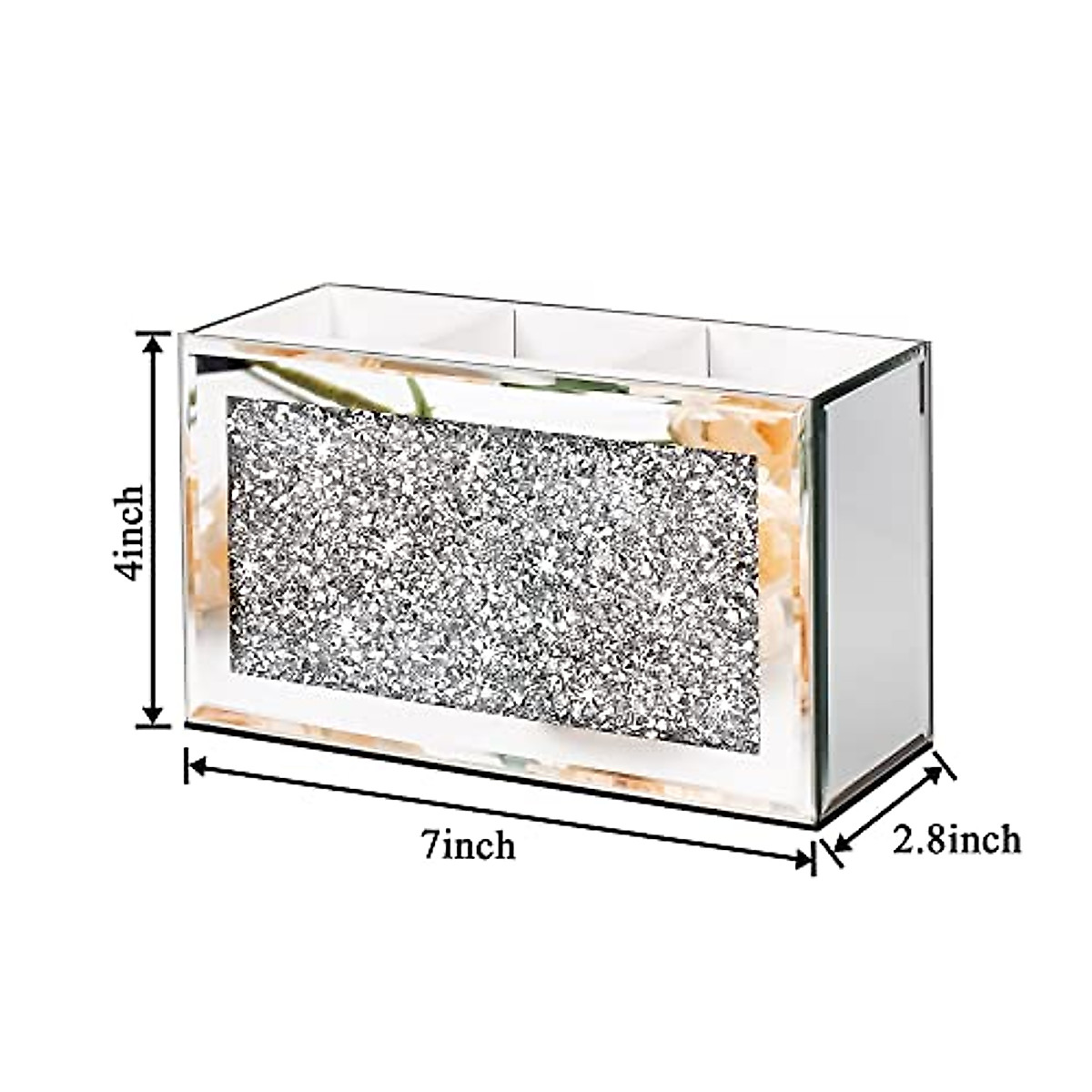 SHYFOY Mirrored Makeup Brush Holder Organizer, 3 Slot Glass Cosmetics Brushes Storage Holders with Crystal Crushed Diamond, Cute Pen and Pencil Holder for Desk, Eyeliners Display Case for Vanity