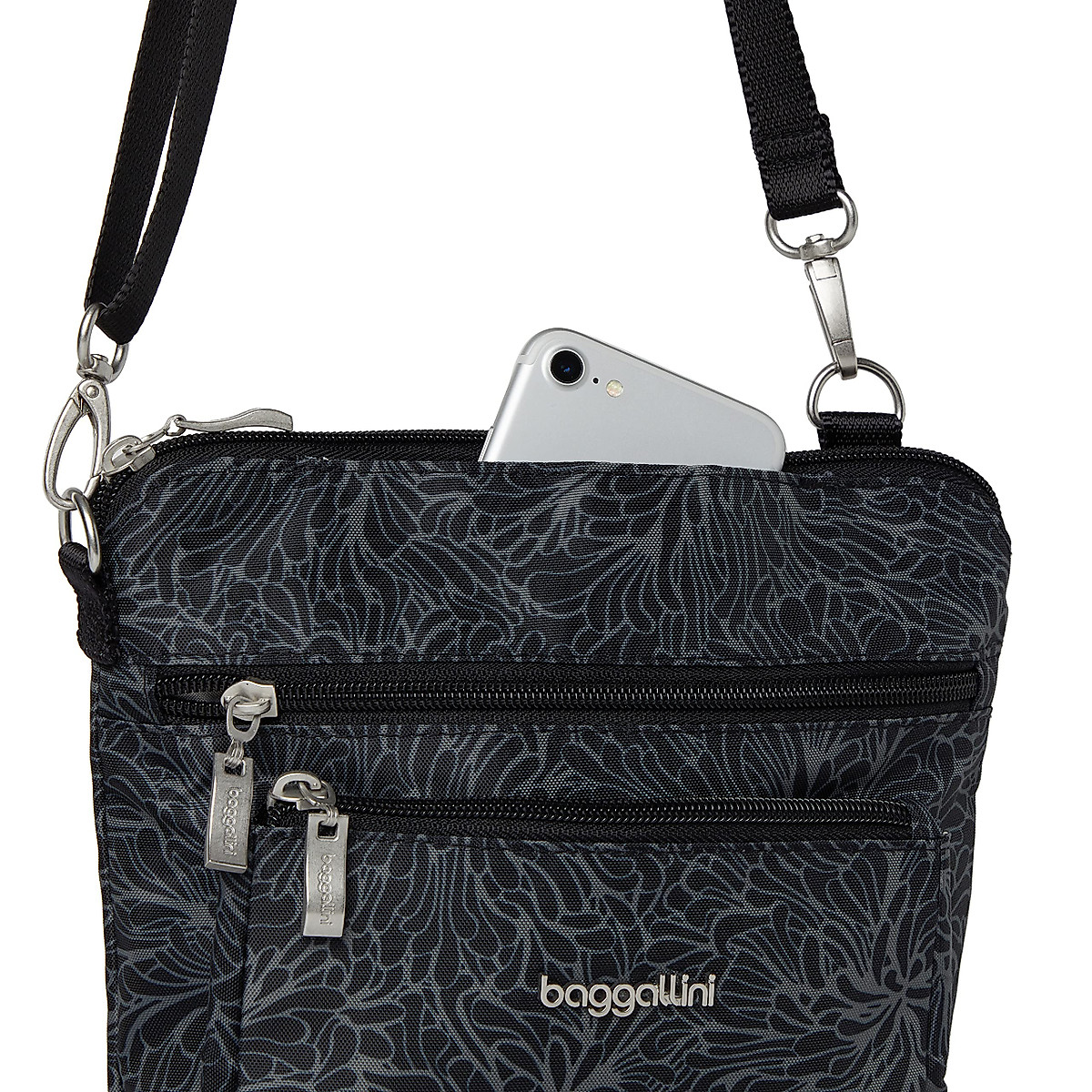 Baggallini Women's Modern Pocket Crossbody, Midnight Blossom Print