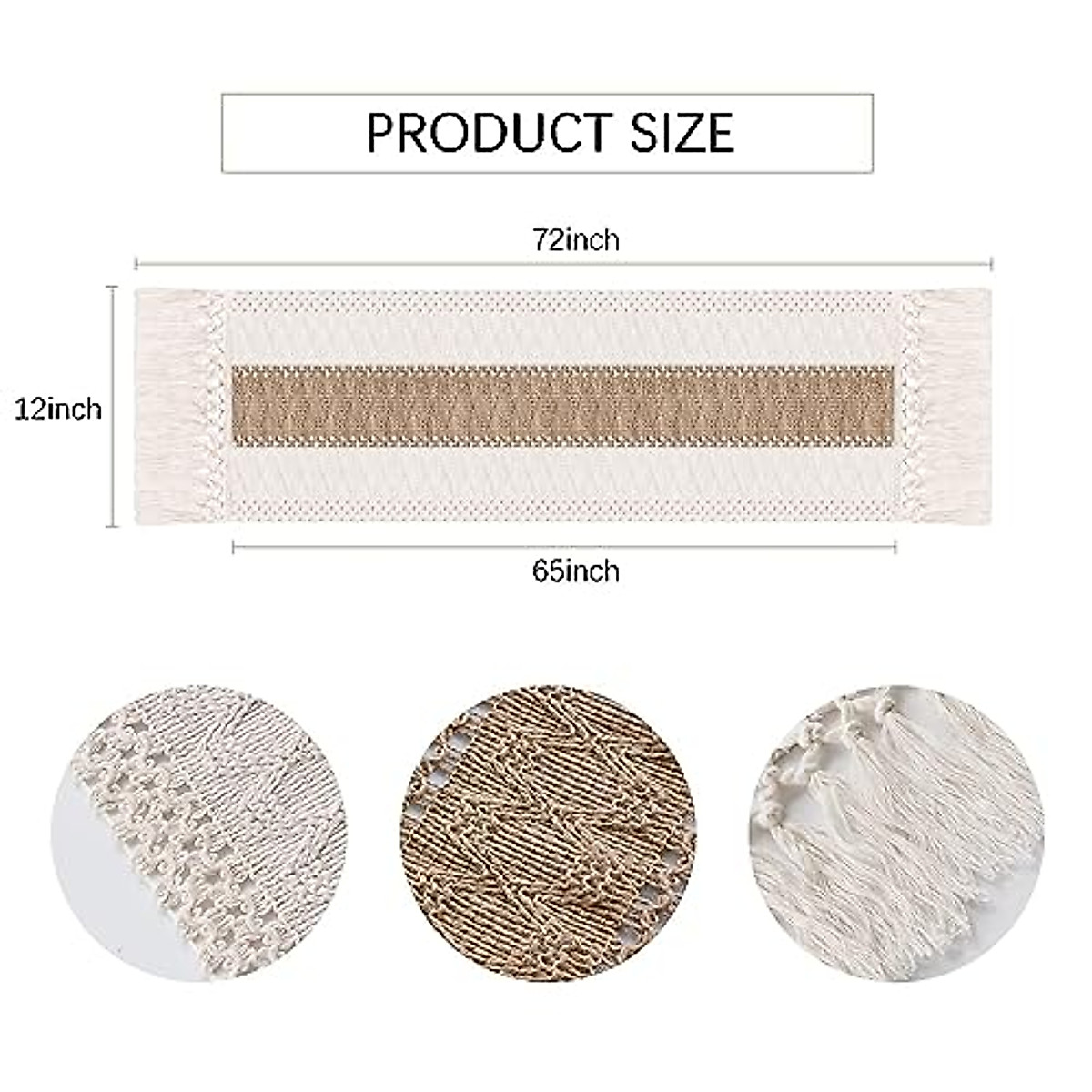 FEXIA Boho Table Runner for Home Decor 72 Inches Long Farmhouse Rustic Table Runner Cream & Brown Macrame Table Runner with Tassels for Boho Dining Bedroom Decor Rustic Bridal Shower (12x72 Inches)