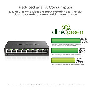 D-Link Ethernet Switch, 8 Port Gigabit Unmanaged Metal Fanless Desktop or Wall Mount Design (DGS-108), Black