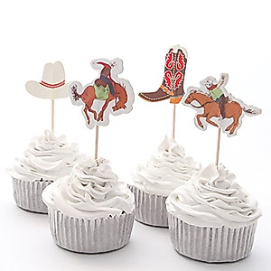 iMagitek 48 Pack Western Cowboy Cupcake Toppers Picks Cake Decorations for Birthday Party, Baby Shower