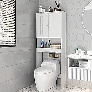 Recaceik Bathroom Storage Over Toilet, Over The Toilet Storage Cabinet with 2 Doors, Freestanding Bathroom Shelf Cabinet Organizer for Toilet, Laundry Room -23.60" L x 9.00" W x 61.80" H
