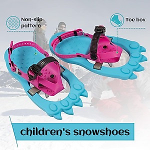 G2 16 Inch Kids Snowshoes Set with Trekking Poles, Snow Baskets, Storage Bag, Fast Ratchet Binding Design, for Child Youth Boys and Girls (Blue)
