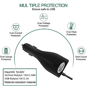 Sisyphy Surface Car Charger with USB Charging Port, Total 42W 12V 2.58A Power Supply, Compatible for Microsoft Surface Pro7 + Plus Pro6 Pro5~3 Surface Go 1/2 Laptop 1/2/3 Surface Book