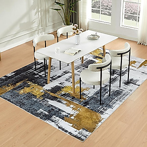 VK·LIVING Machine Washable Rug 5'x7' Abstract Washable Area Rugs for Living Room Non Slip Rugs for Bedroom Modern Woven Rug Boho Rug Soft Carpet Kitchen Dining Rugs Home Decor Office Rug (Black)