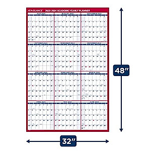 AT-A-GLANCE 2023-2024 Erasable Calendar, Wall Calendar, 32" x 48", XLarge, Academic, Dry Erase, Reversible, Vertical/Horizontal (PM36AP28)