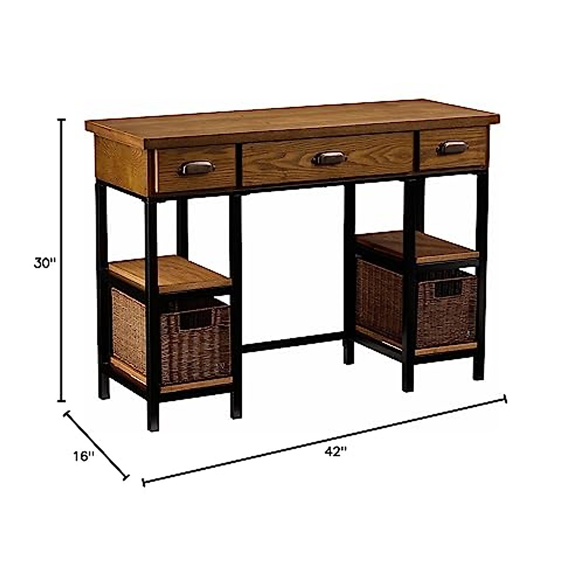 Mirada Writing Desk 42" Wide - Weathered Gray w/ Natural Brown Finish - Broad Workspace