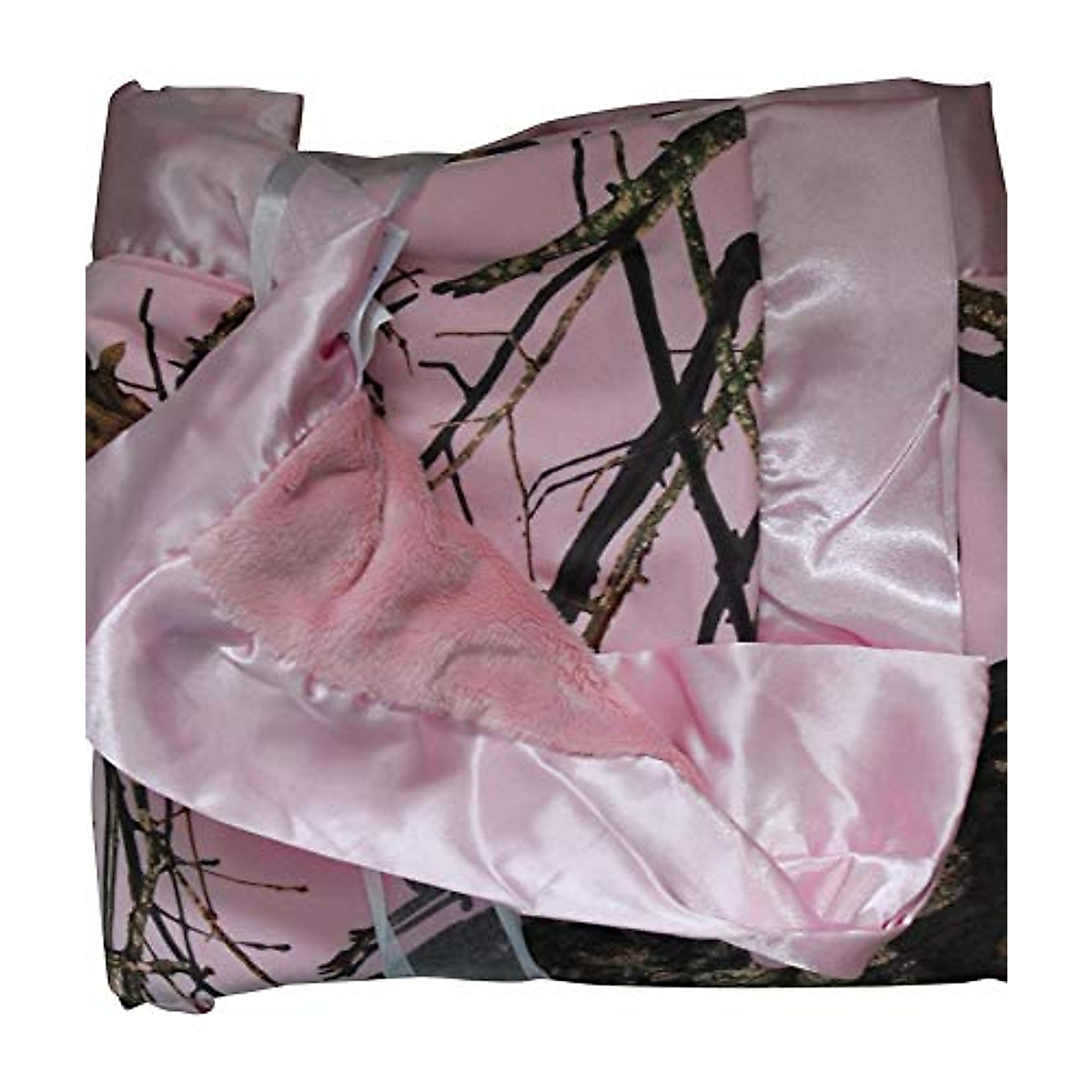 Mossy Oak BU Pink Hunting Camo Baby Blanket, Super Soft Carstens Microfur Back and Satin, Bow, Newborn Pink Camouflage Gift Blanket