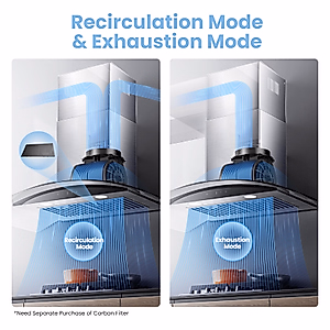 COMFEE' Curved Glass Range Hood 36 Inch 450 CFM 3 Speed Gesture Sensing &Touch Control Panel Stainless Steel Kitchen Ductless/Ducted Convertible with Baffle Filters and 2 LED Lights (CVG36W9AST)