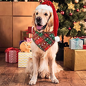 Malier Christmas Dog Bandana Collar Set Plaid Pattern Dog Scarf Triangle Bibs Kerchief Dog Collars for Cats Dogs Pets (Small, Green & Black)