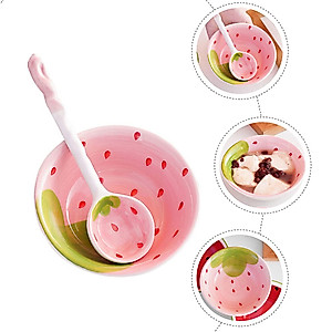 UPKOCH 1 Set Dessert Bowl and Spoon Strawberry Shaped Serving Bowls Ceramic Salad Bowls Kitchen Mixing Bowls Fruits Dish for Cereal Pasta Snack Appetizer Kids Food Container