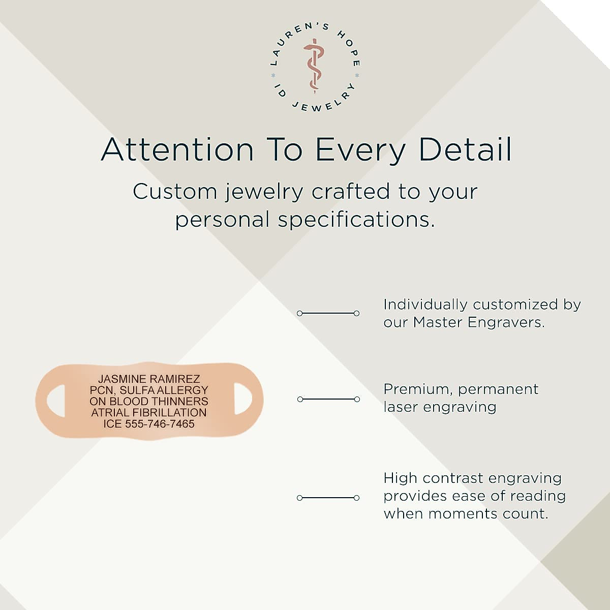 Rose Gold Crystal Heart, Lauren's Hope Medical ID, Bracelet Size = 7.5 inches, no gemstone